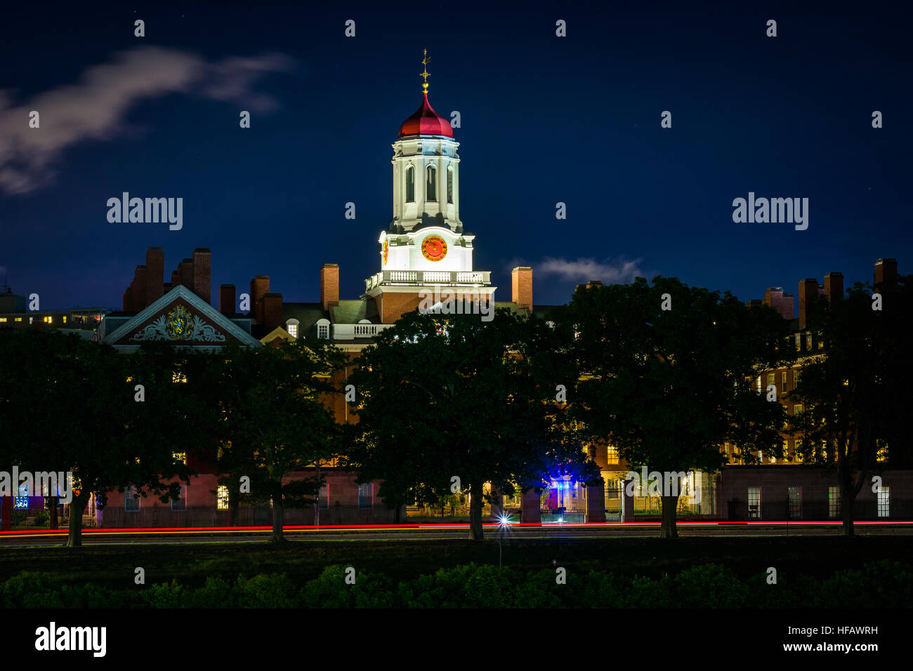 The Dunster House at night, at Harvard University, in Cambridge ...