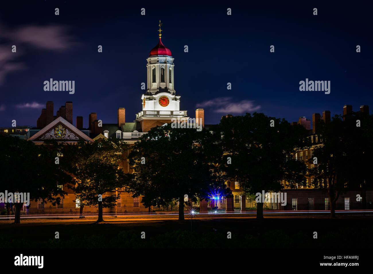 The Dunster House at night, at Harvard University, in Cambridge ...