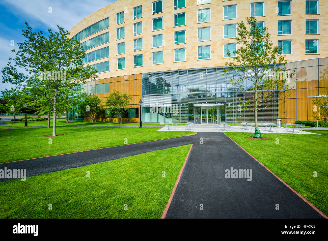 Walkway and Tata Hall, at Harvard Business School, in Boston ...