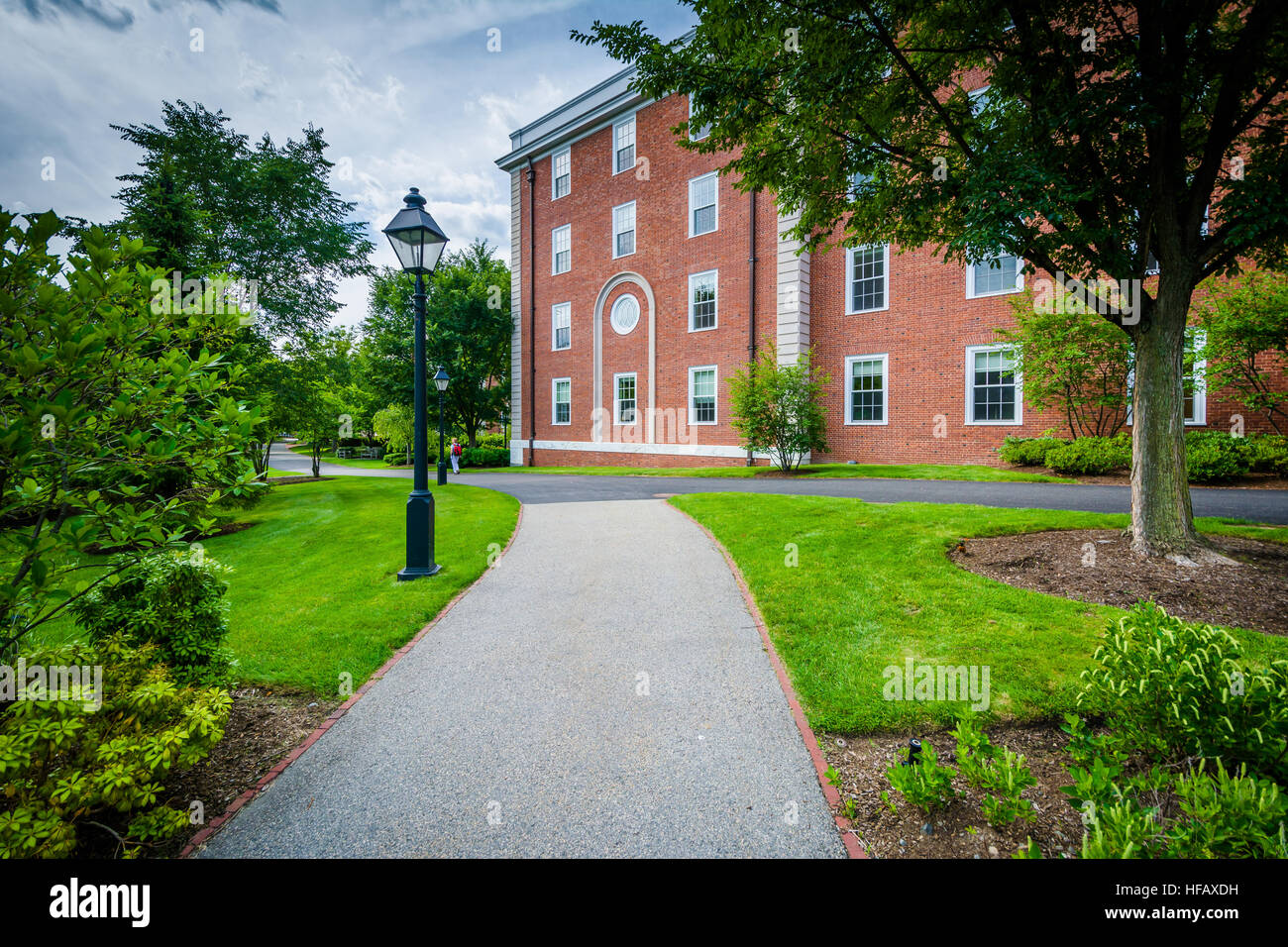 Walkway and buildings at Harvard Business School, in Boston ...