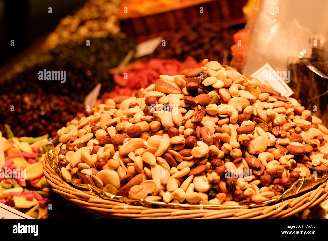 mixed nuts nut dealer market barcelona spain basket cashew almond ...