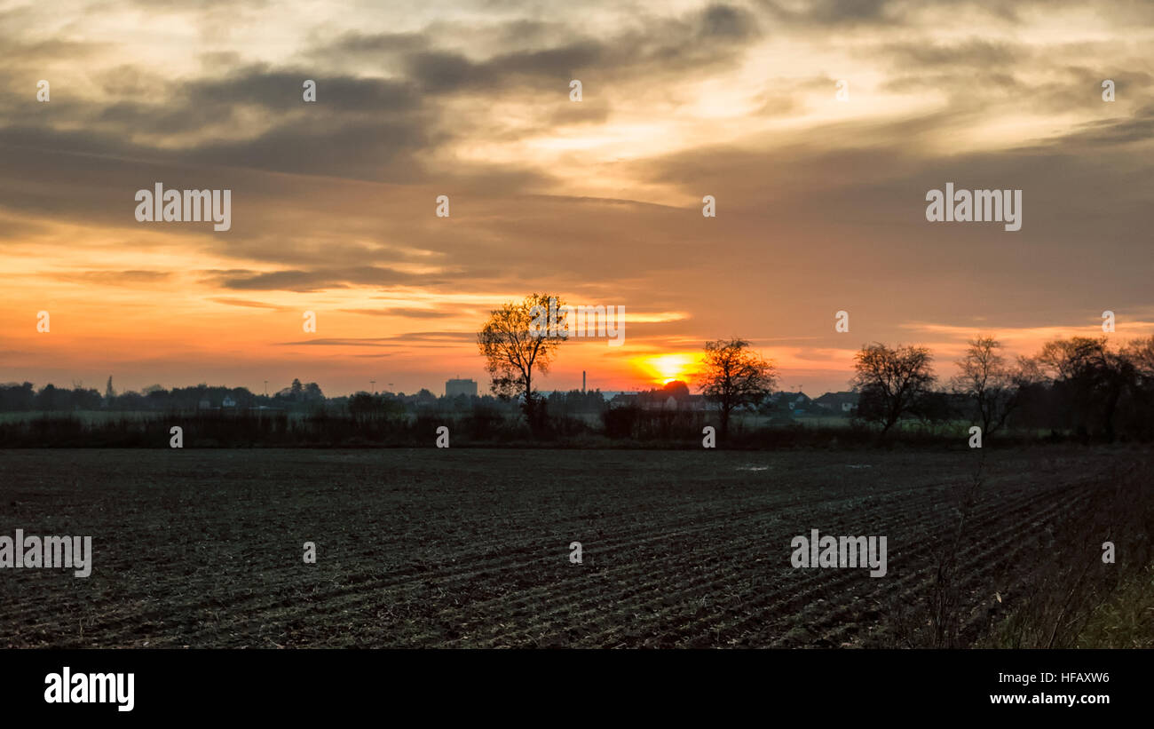 Rushmere St Andrew, Ipswich. England UK. The sun setting over a ...