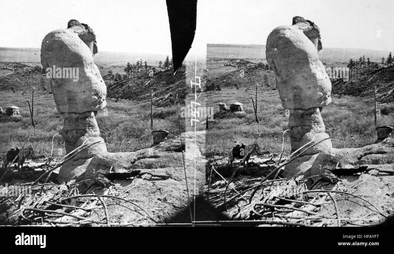 A stereoscopic image from 1874 captures a sandstone monument near ...