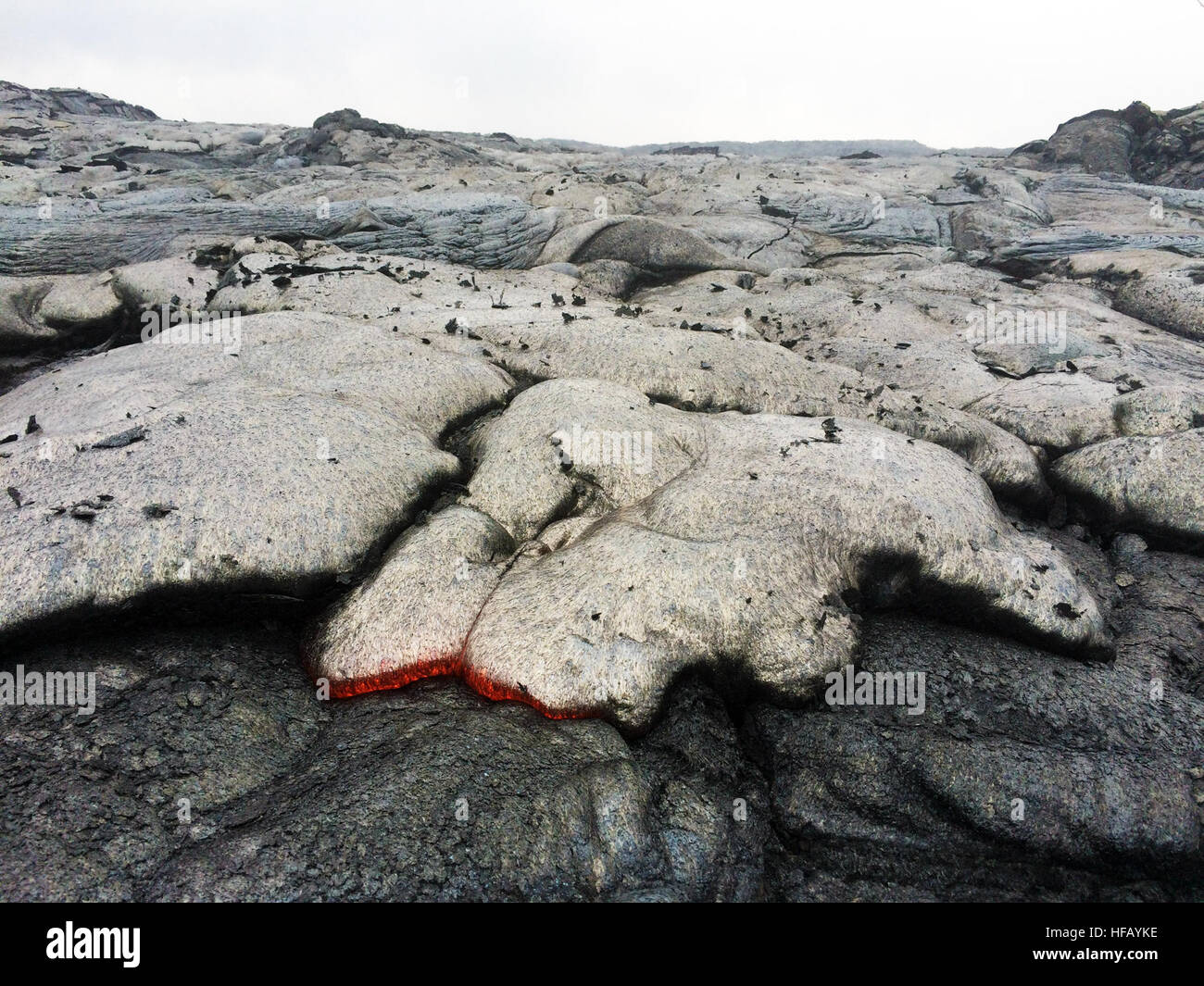 Pahoehoe lava flow, found in Hawaii, is a smooth, ropy type of basaltic ...