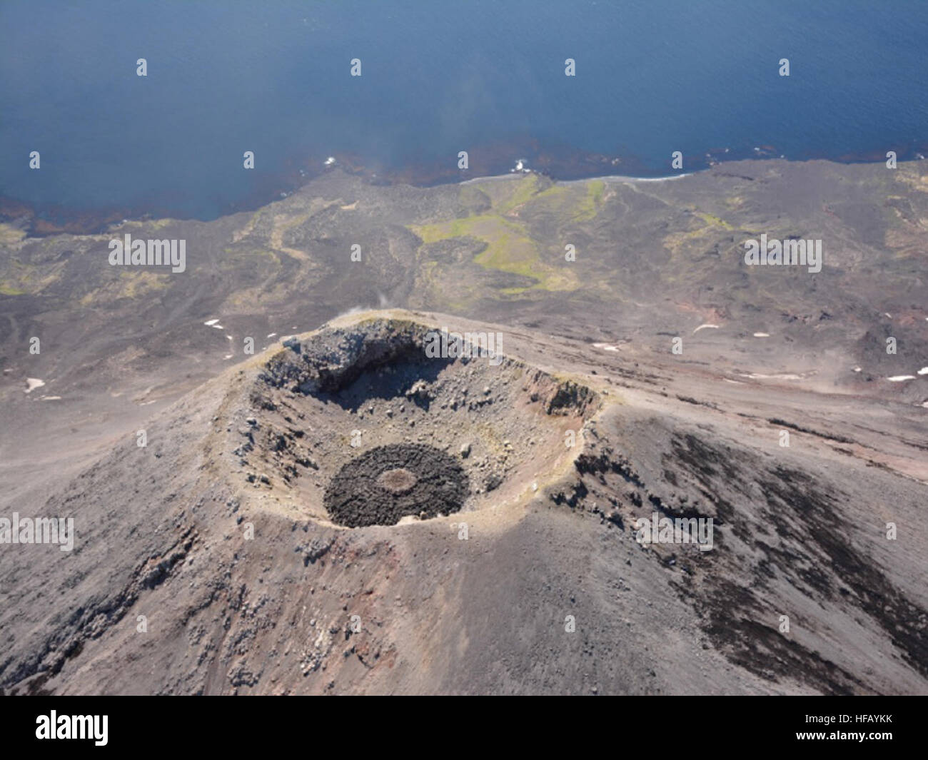 An aerial view of the lava dome at Mount Cleveland, an active ...