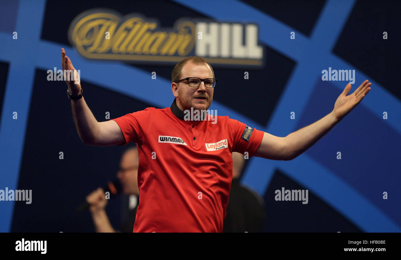 Mark Webster reacting during day twelve of the William Hill World Darts ...