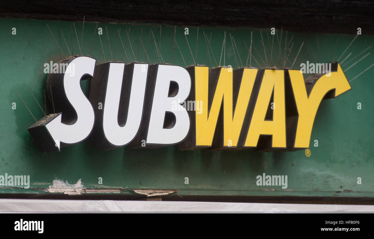 Subway sandwich chain shop sign, Leicester Square, 1 Irving St, London ...