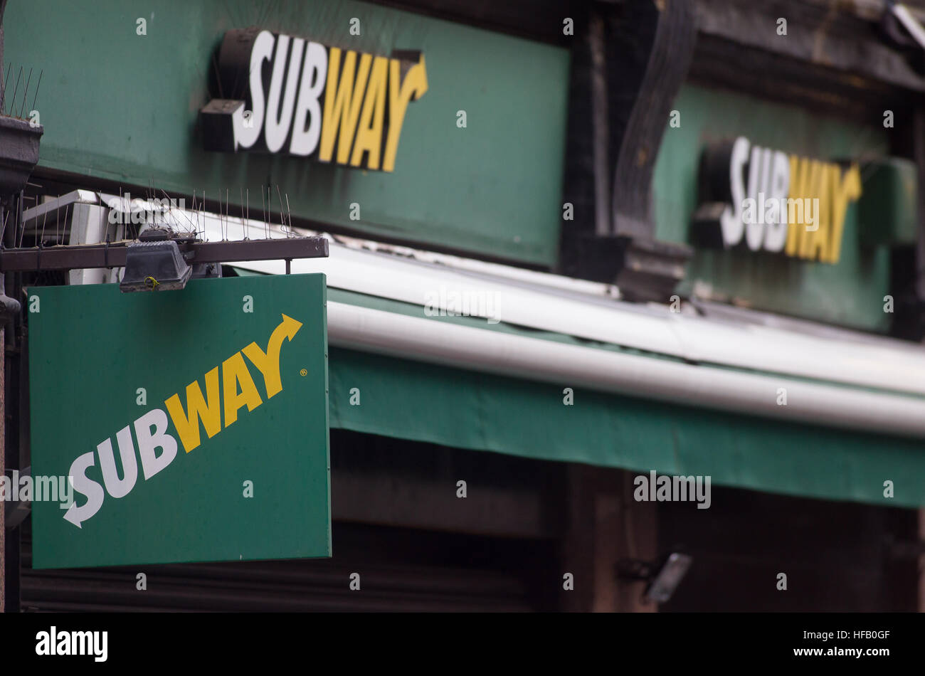 Subway sandwich chain shop sign, Leicester Square, 1 Irving St, London ...