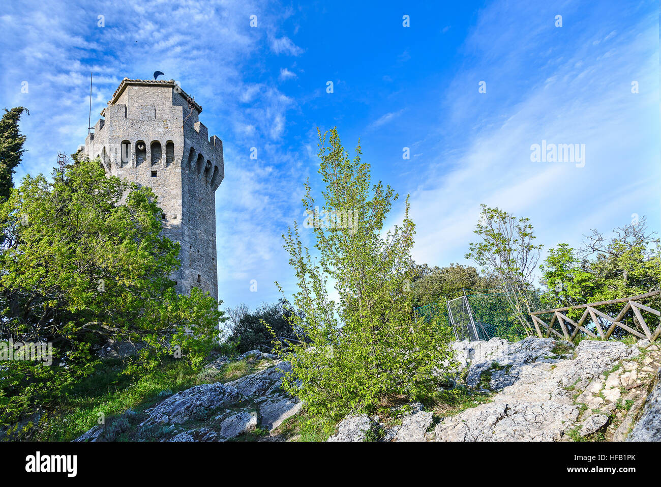 beautiful san marino third tower in a grandangular view Stock Photo - Alamy