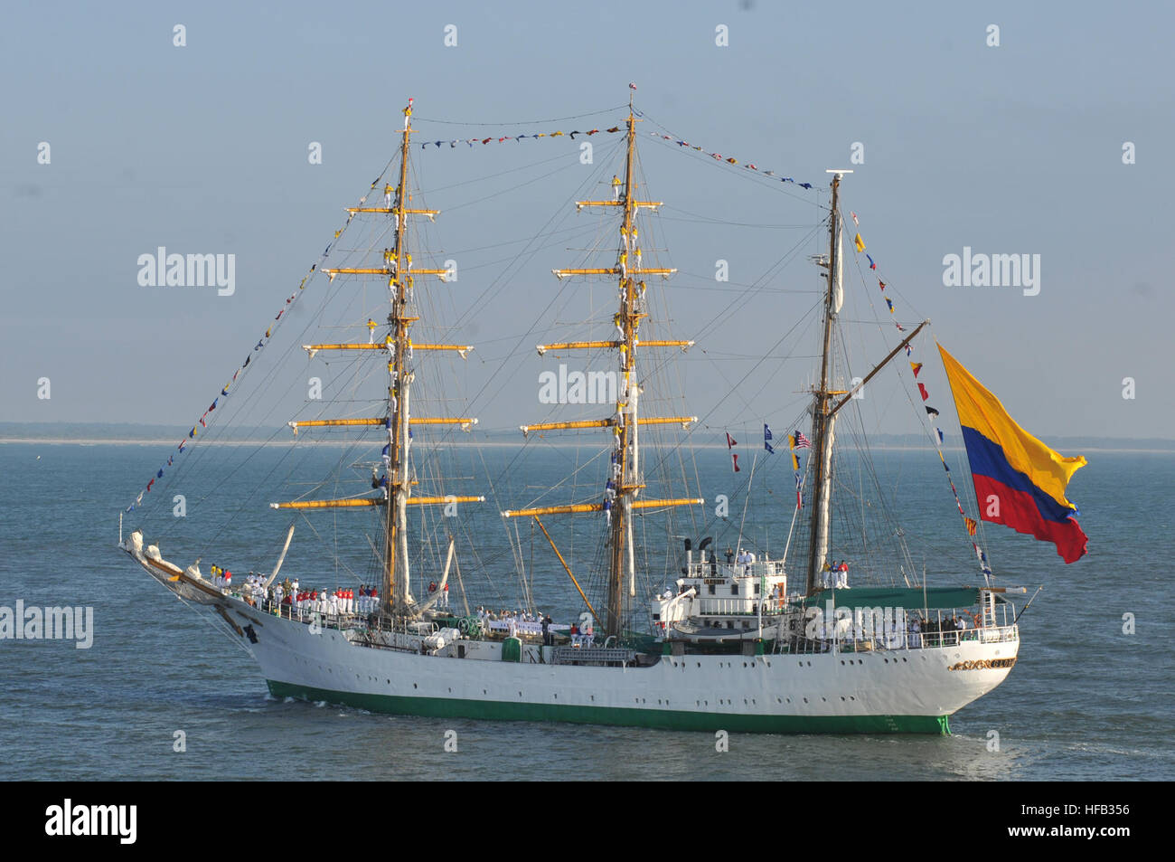 Cadets aboard the Colombian navy training ship ARC Gloria man the masts ...