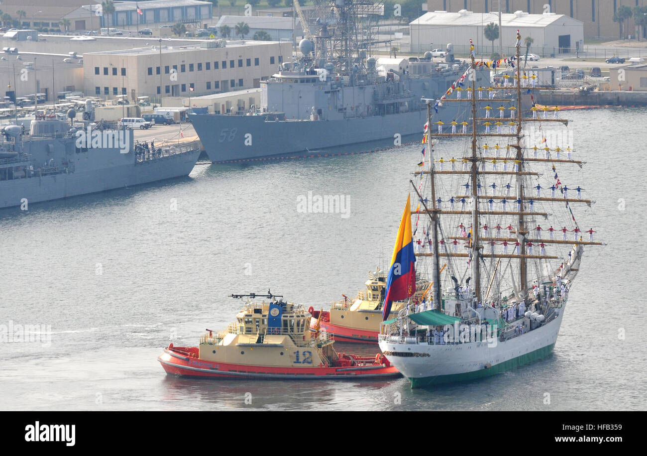 Cadets aboard the Colombian navy training ship ARC Gloria man the masts ...