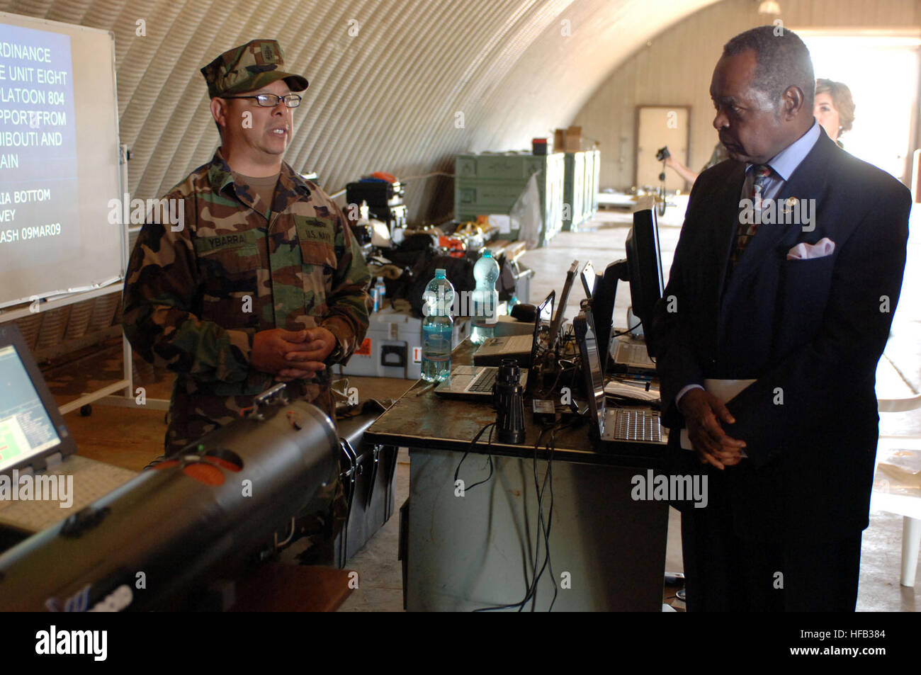Chief Petty Officer Manny Ybarra briefs Ugandan officials and media on ...