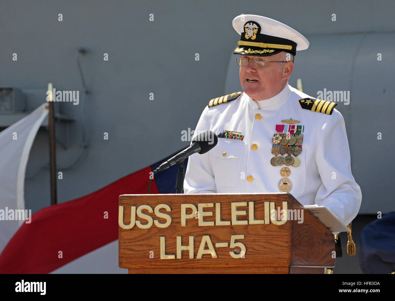 SAN DIEGO (June 6, 2014) – Capt. Clinton A. Carroll address the crew ...