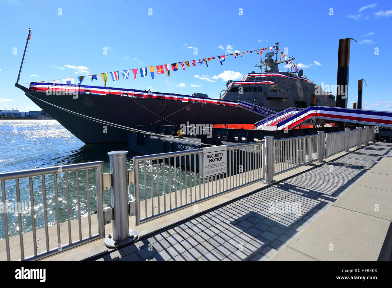 The USS Detroit moored outside the historic general motors building in ...