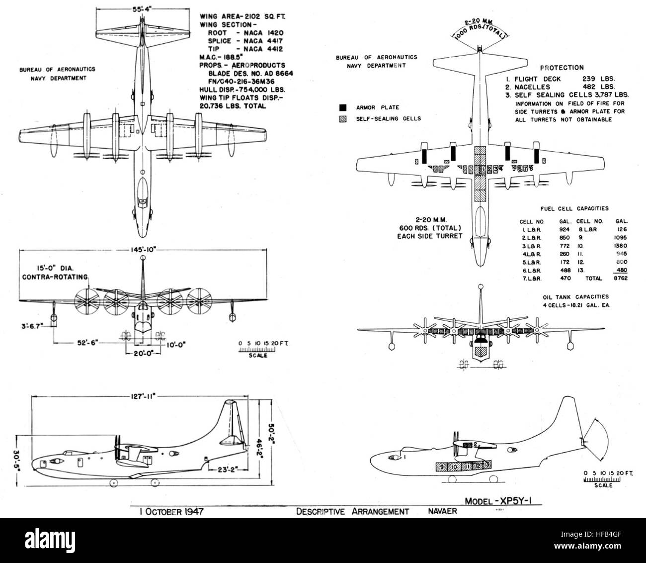 Convair XP5Y-1 Tradewind line drawings Stock Photo - Alamy