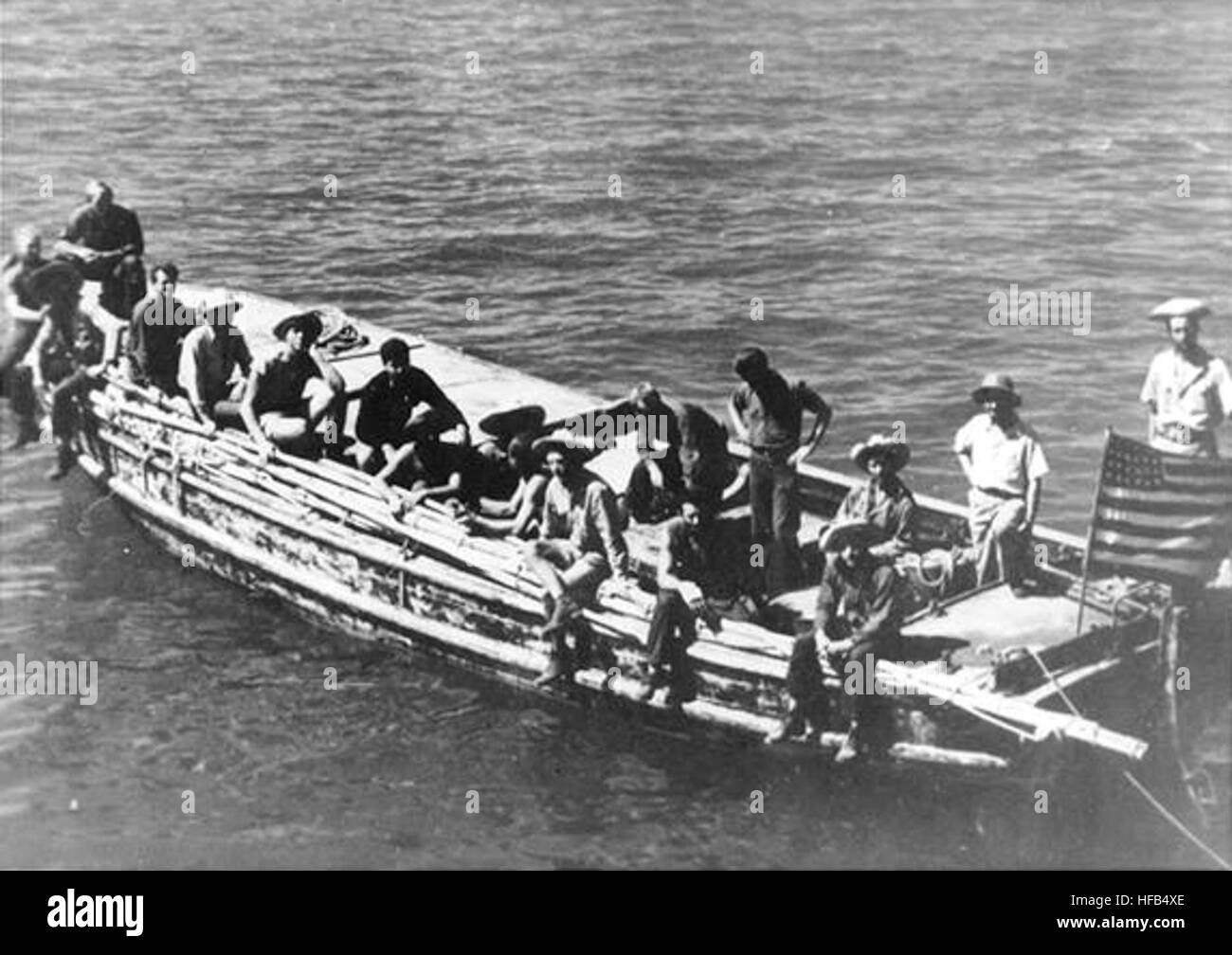 Crew members of USS Quail (AM-15) in motor launch at Darwin 1942 Stock ...