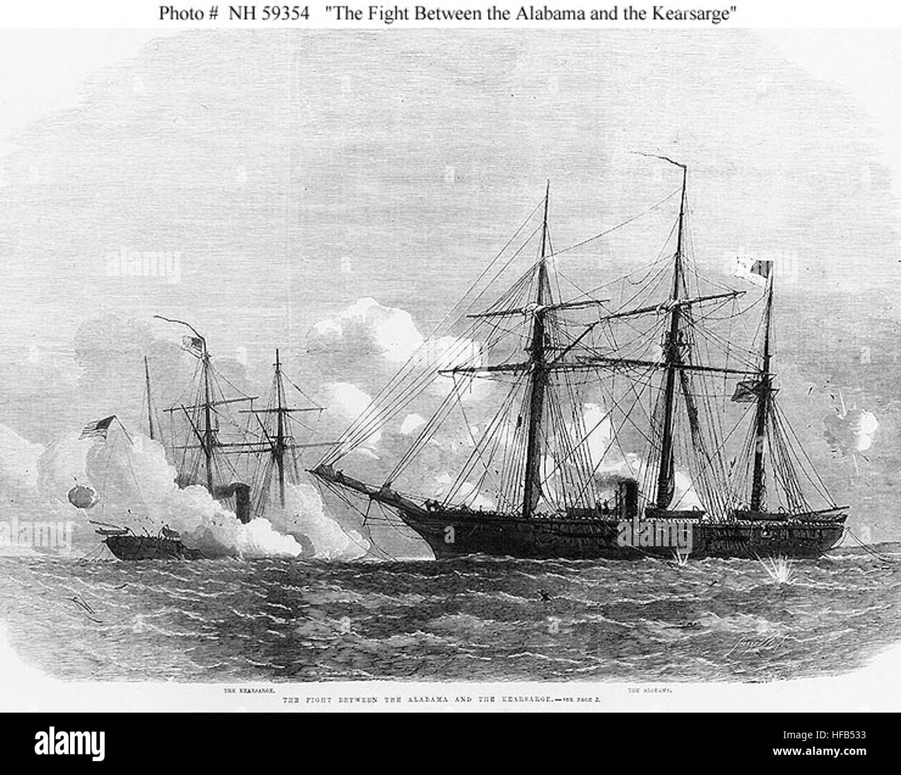 CSS Alabama battle with USS Kearsarge Stock Photo - Alamy
