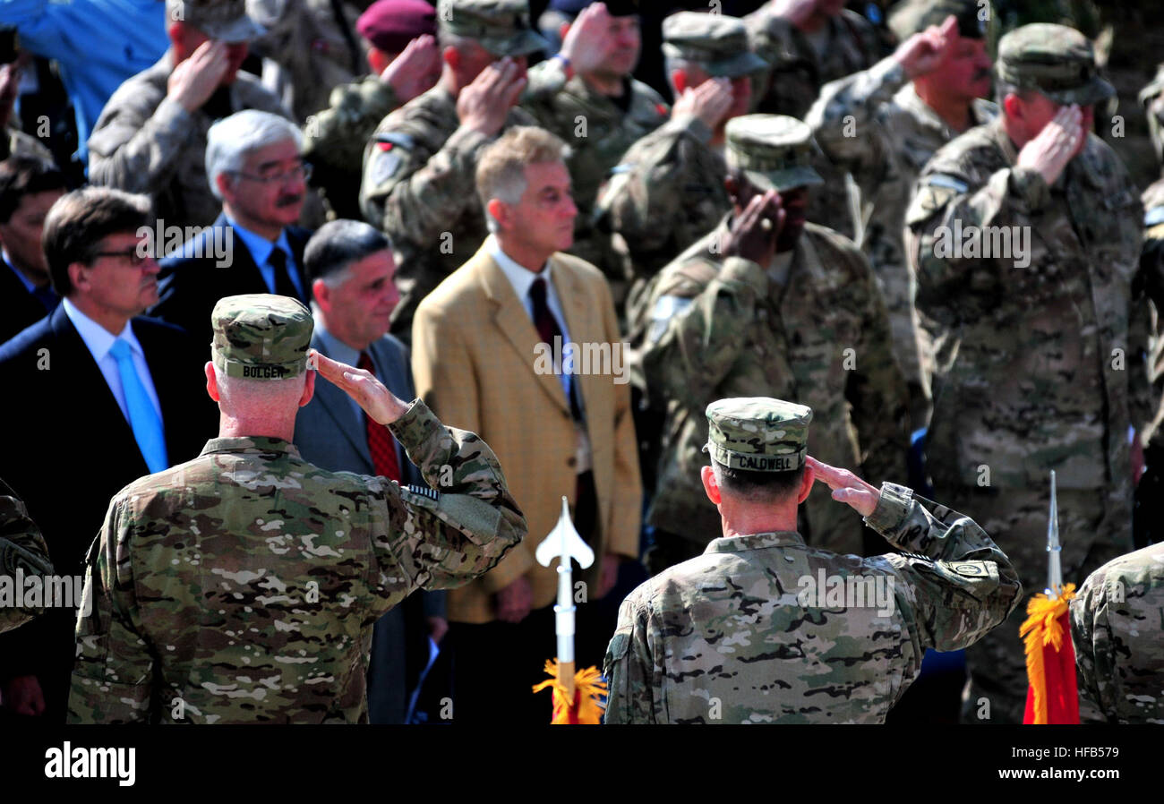 Lt. Gen. Daniel Bolger and Lt. Gen. William Caldwell salute during the ...