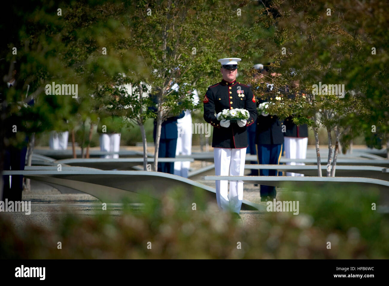 110911-N-TT977-166 A U.S. Marine lays a wreath at the Pentagon 9/11 ...