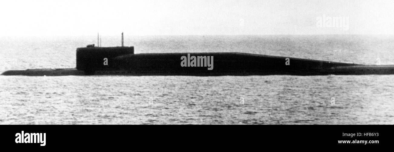 A view of a Soviet Delta III class nuclear-powered ballistic missile ...