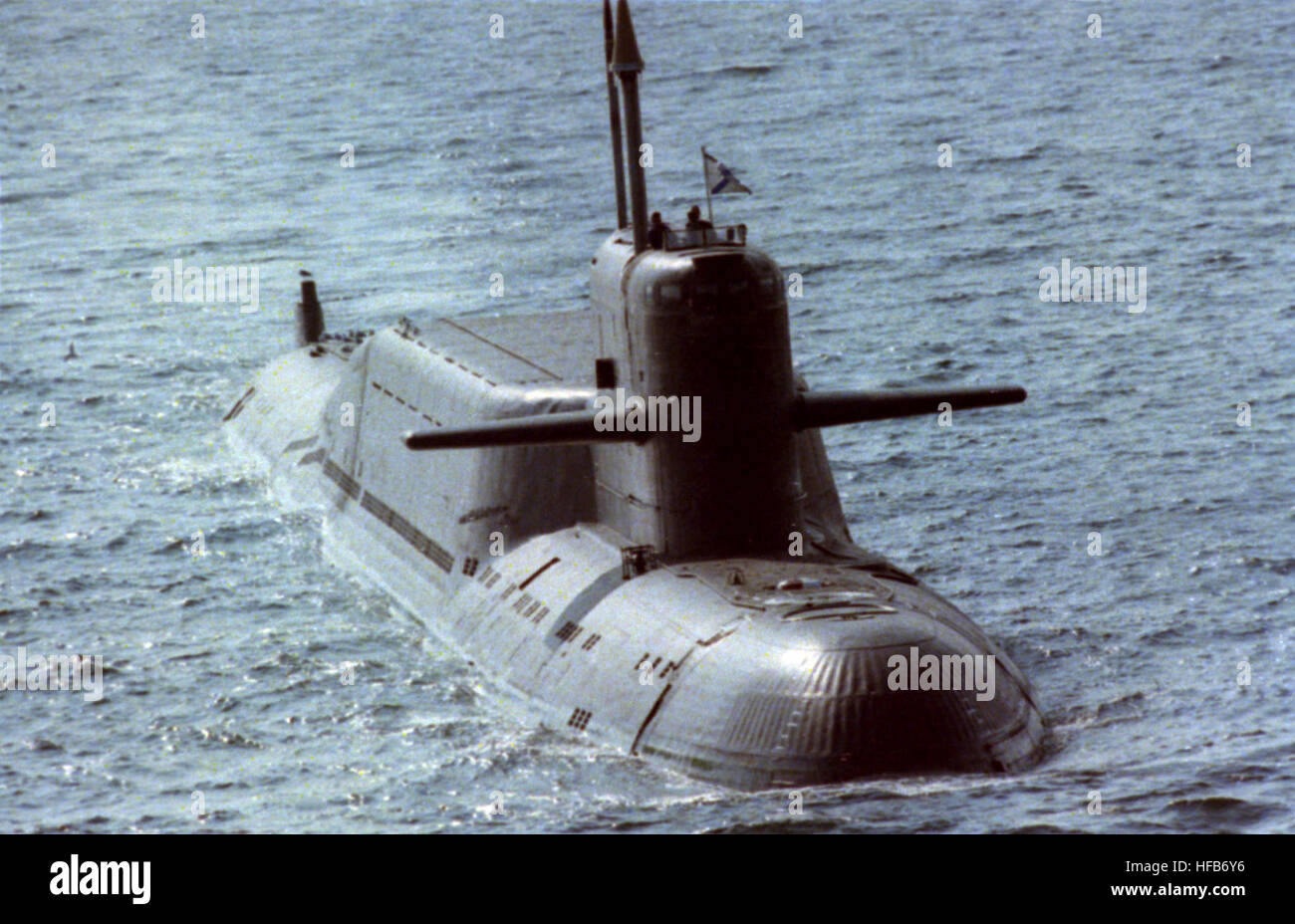 Aerial starboard bow view of a Russian Navy Northern Fleet Delta III ...