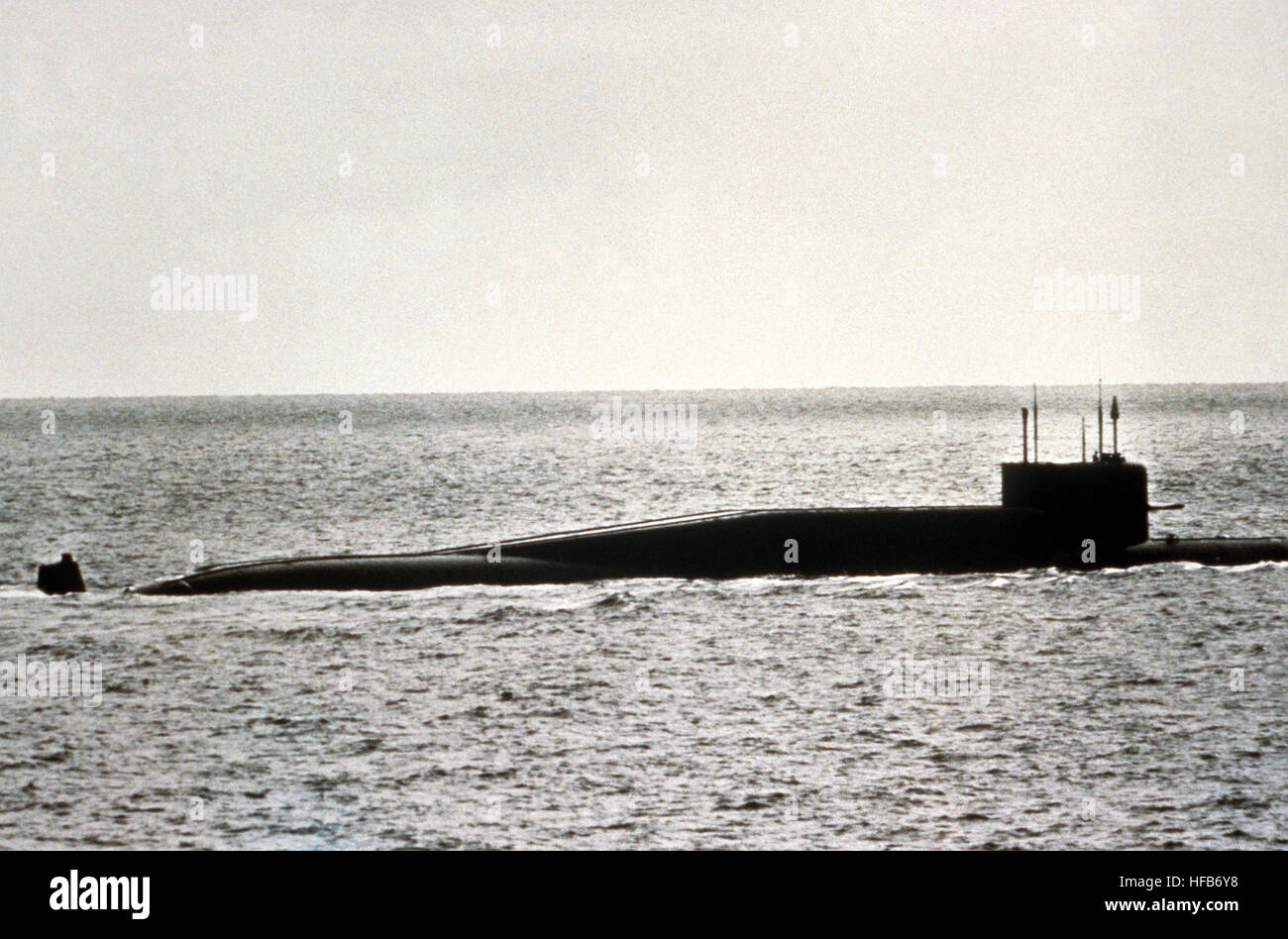 A starboard beam view of a Soviet Delta II class ballistic missile ...