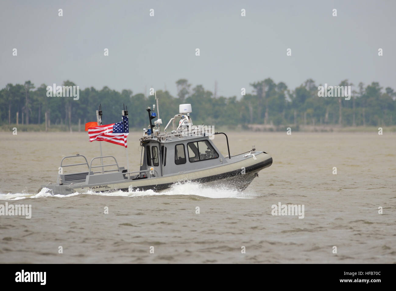 An unmanned 27-foot harbor security boat from Naval Surface Warfare ...