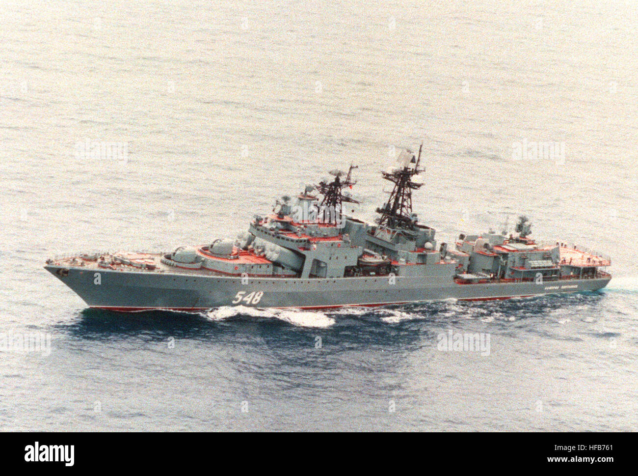 Aerial port bow view of the Russian Navy Pacific Fleet Udaloy class ...