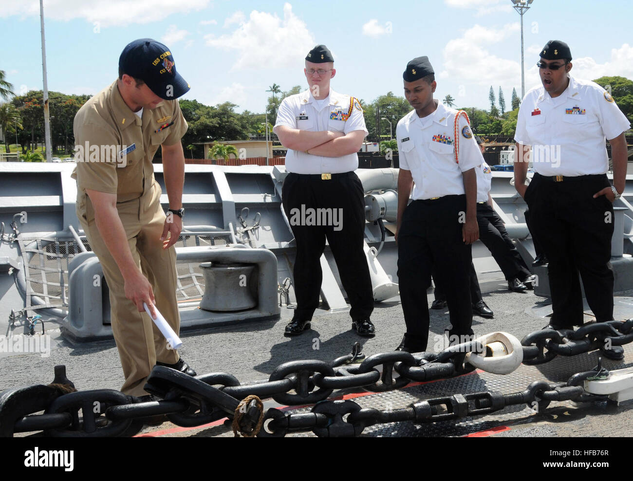 Ens. Chris Engdahl explains details about the anchor chain to Navy ...