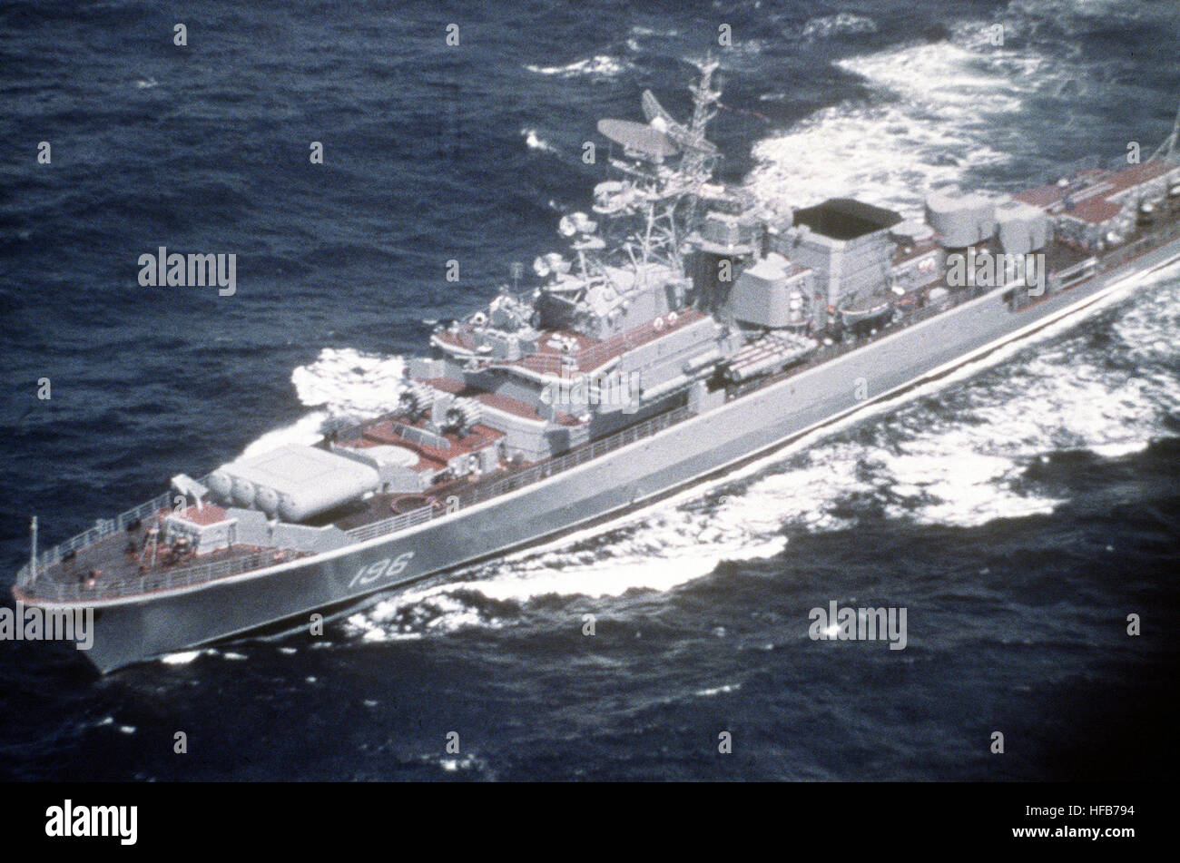 A port bow view of a Soviet Krivak class guided missile frigate ...
