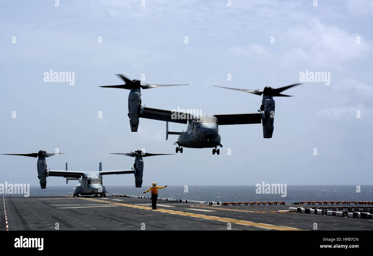 Two tiltrotor MV-22 Osprey, assigned to the "Argonauts" of Marine ...
