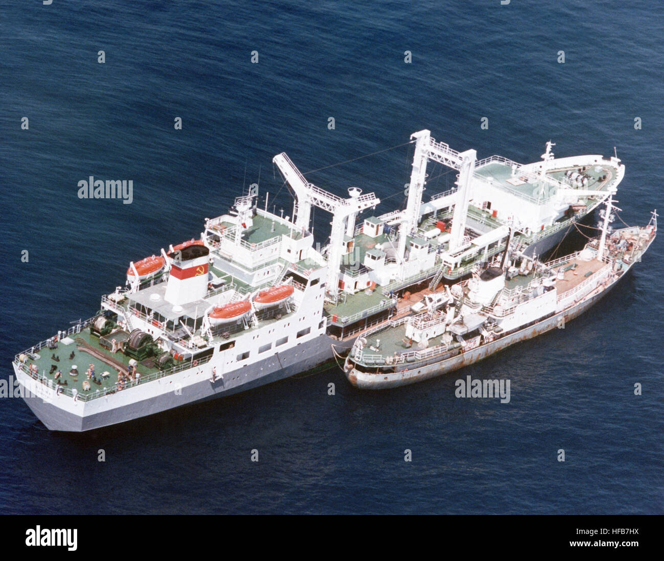 A starboard quarter view of the Soviet Dubna Class Replenishment Oiler ...