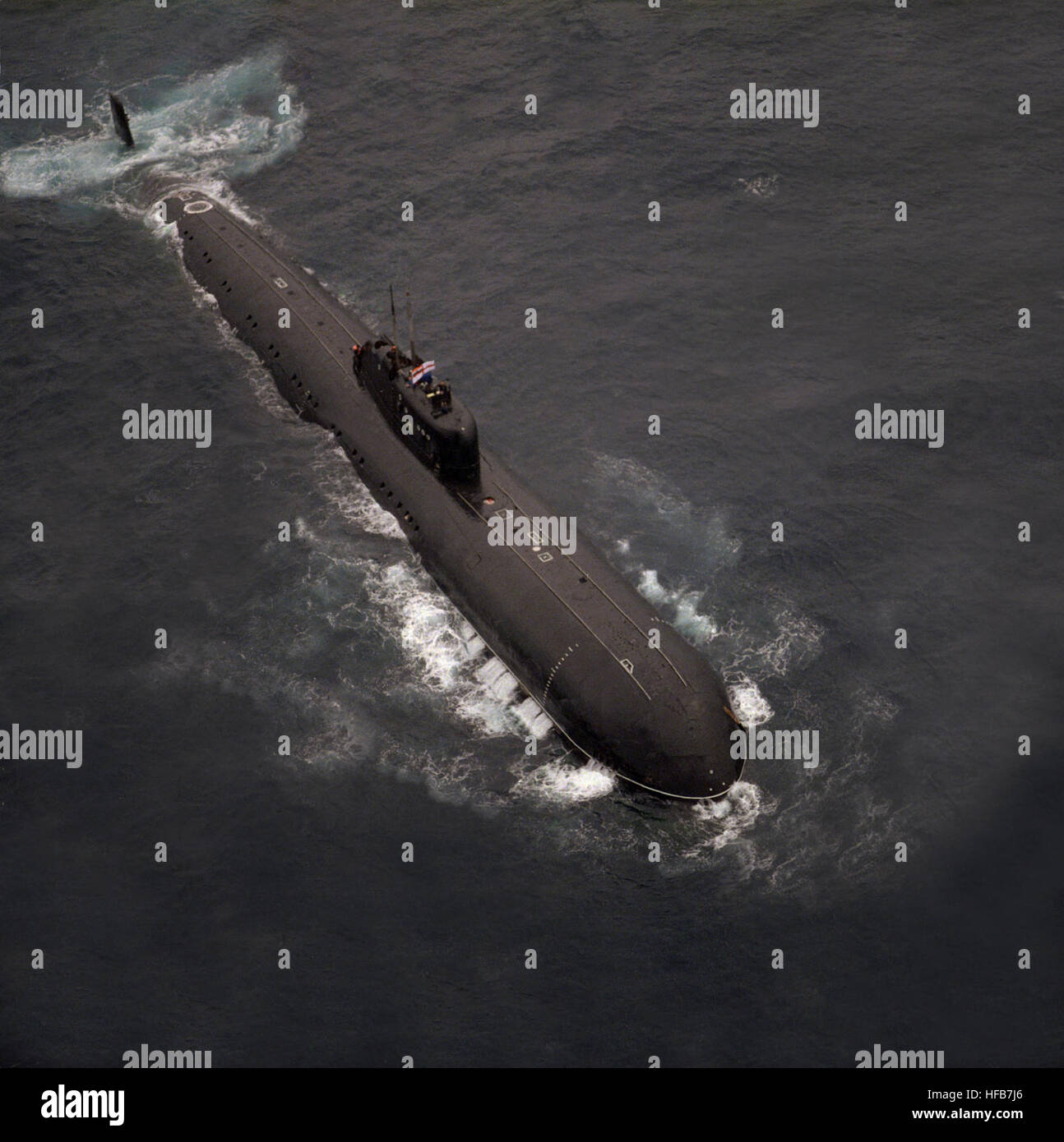 An aerial view of the Soviet-built Indian Charlie I class cruise ...