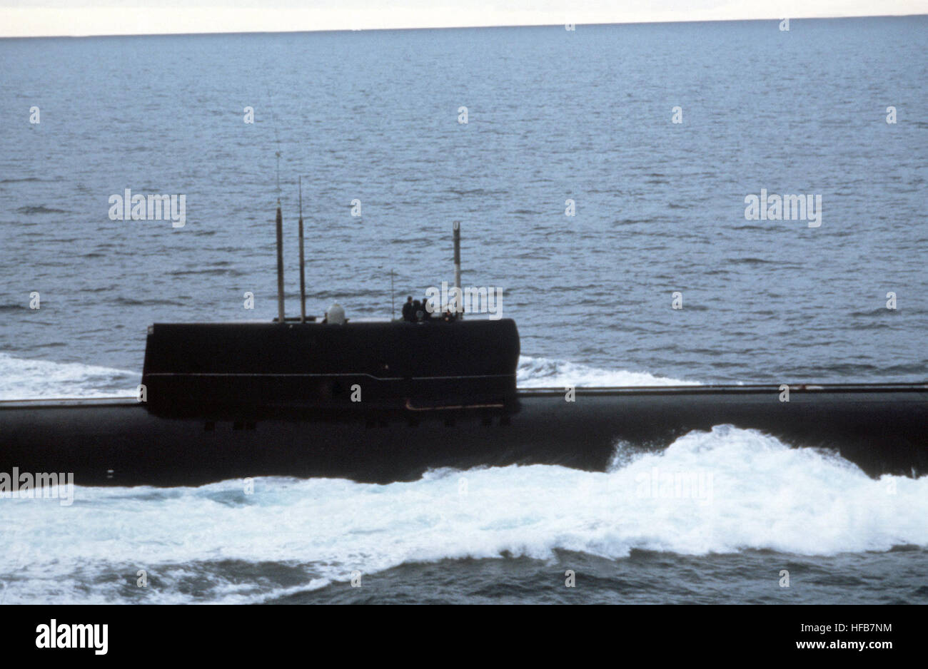 A starboard amidships view of a Soviet Papa class nuclear-powered ...