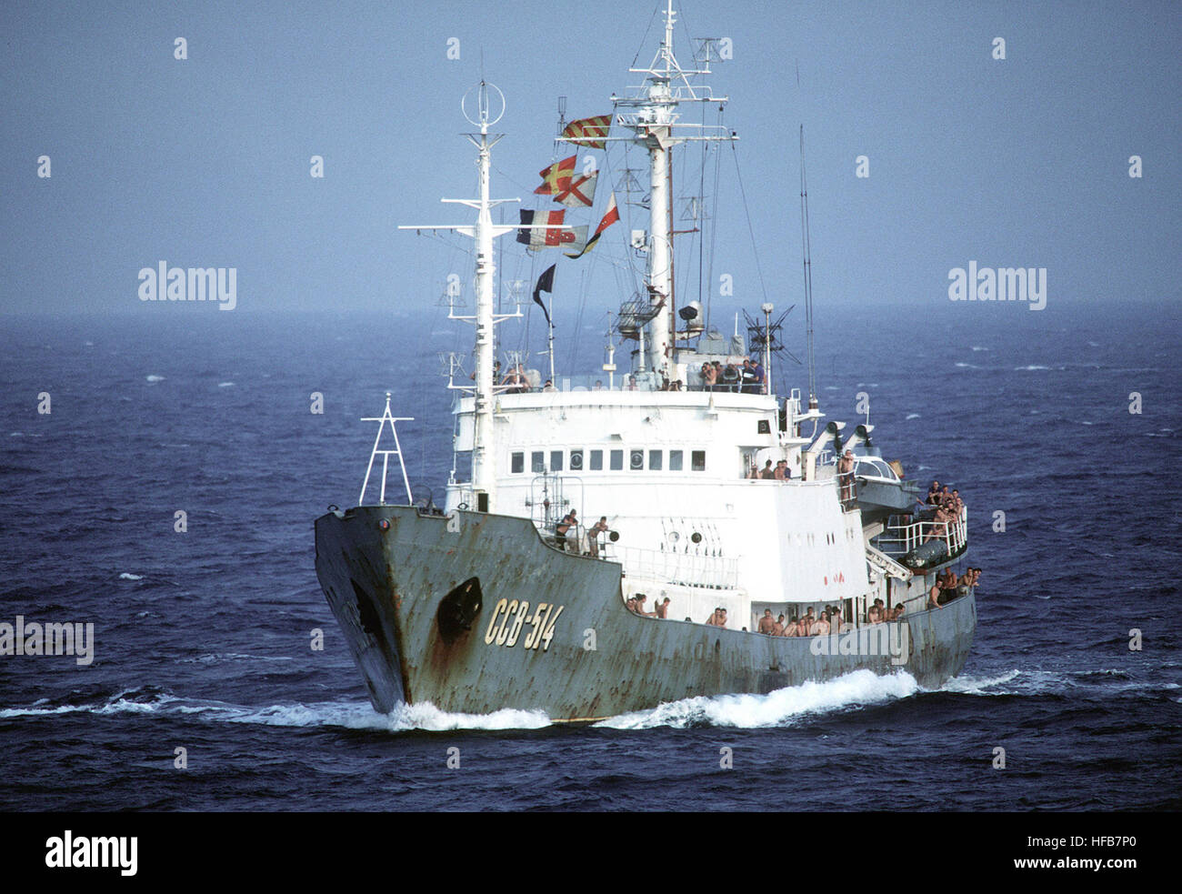 A port bow view of the Soviet Moma class intelligence collection ship ...