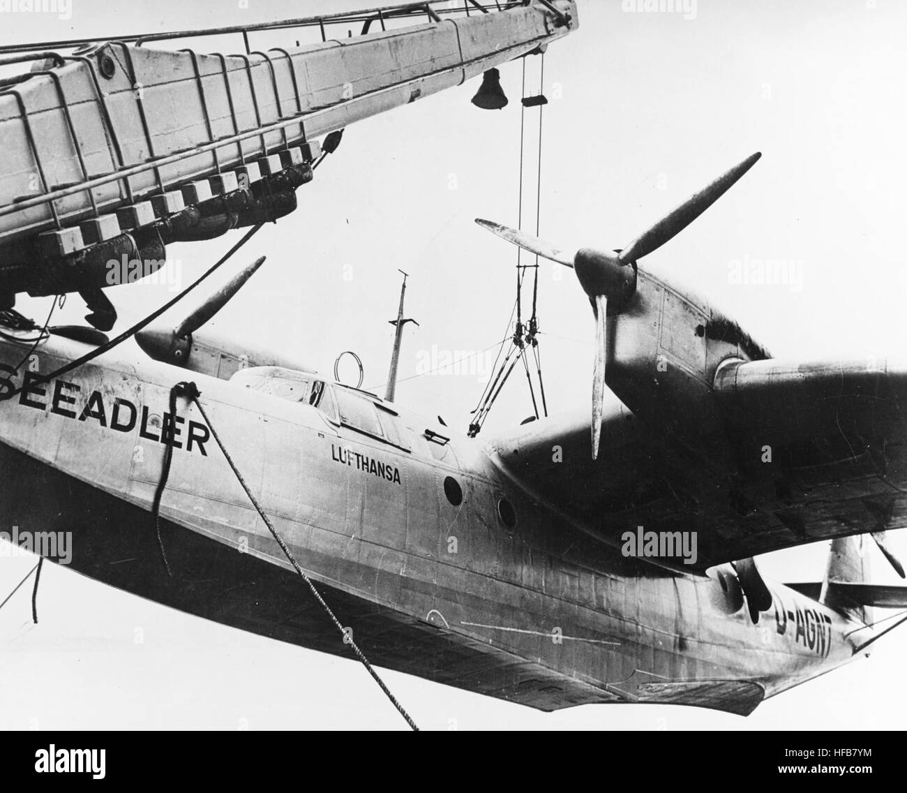 Dornier Do 26 V1 being lifted on a catapult ship in the South Atlantic ...