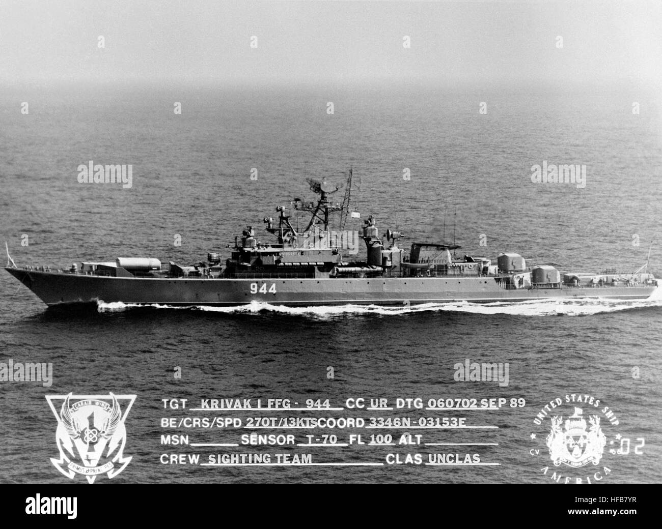 A port beam view of the Soviet navy Krivak I class guided missile ...
