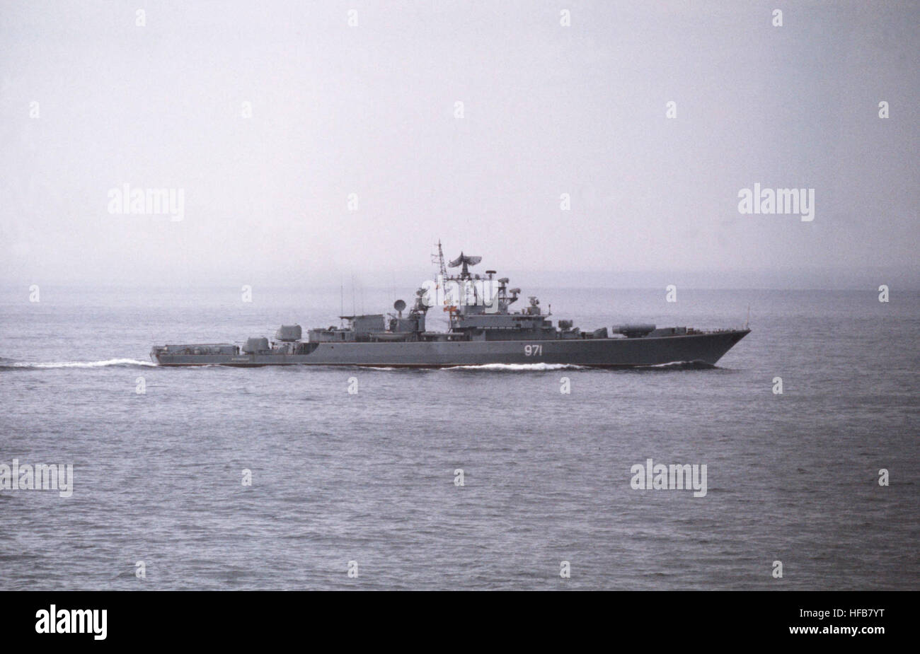 A starboard beam view of the Soviet Krivak I class guided missile ...