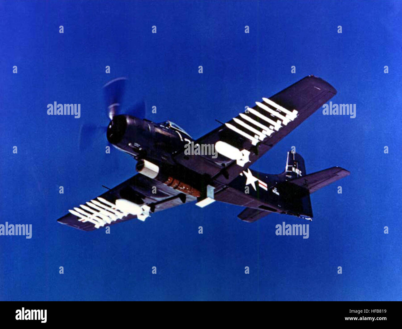 Douglas AD-2 Skyraider attack plane In flight near the Naval Air Test ...