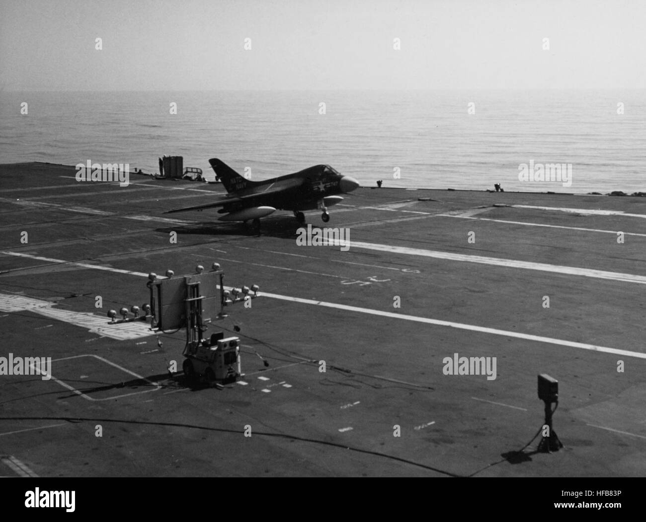 Douglas F4D-1 Skyray landing on USS Forrestal (CVA-59) on 19 April 1956 ...