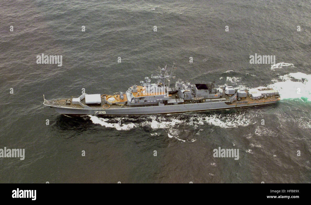 An elevated port beam view of the Soviet Krivak I class frigate DRUZHNY ...