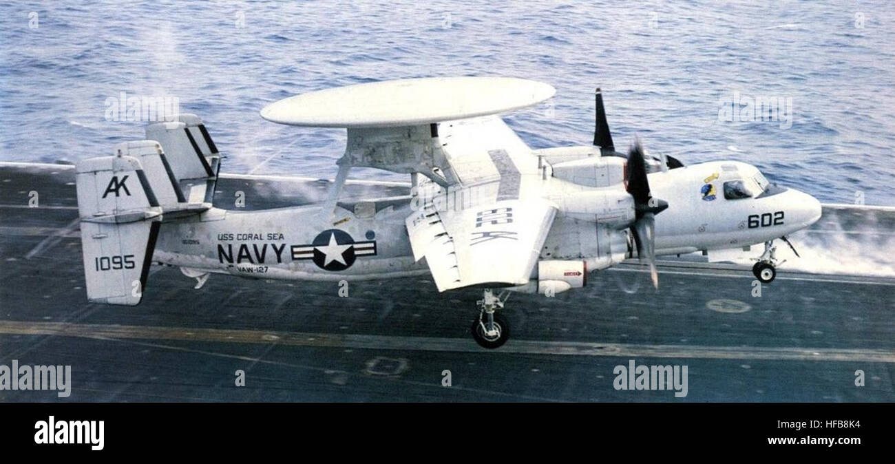 E-2C landing USS Coral Sea 1986 Stock Photo - Alamy