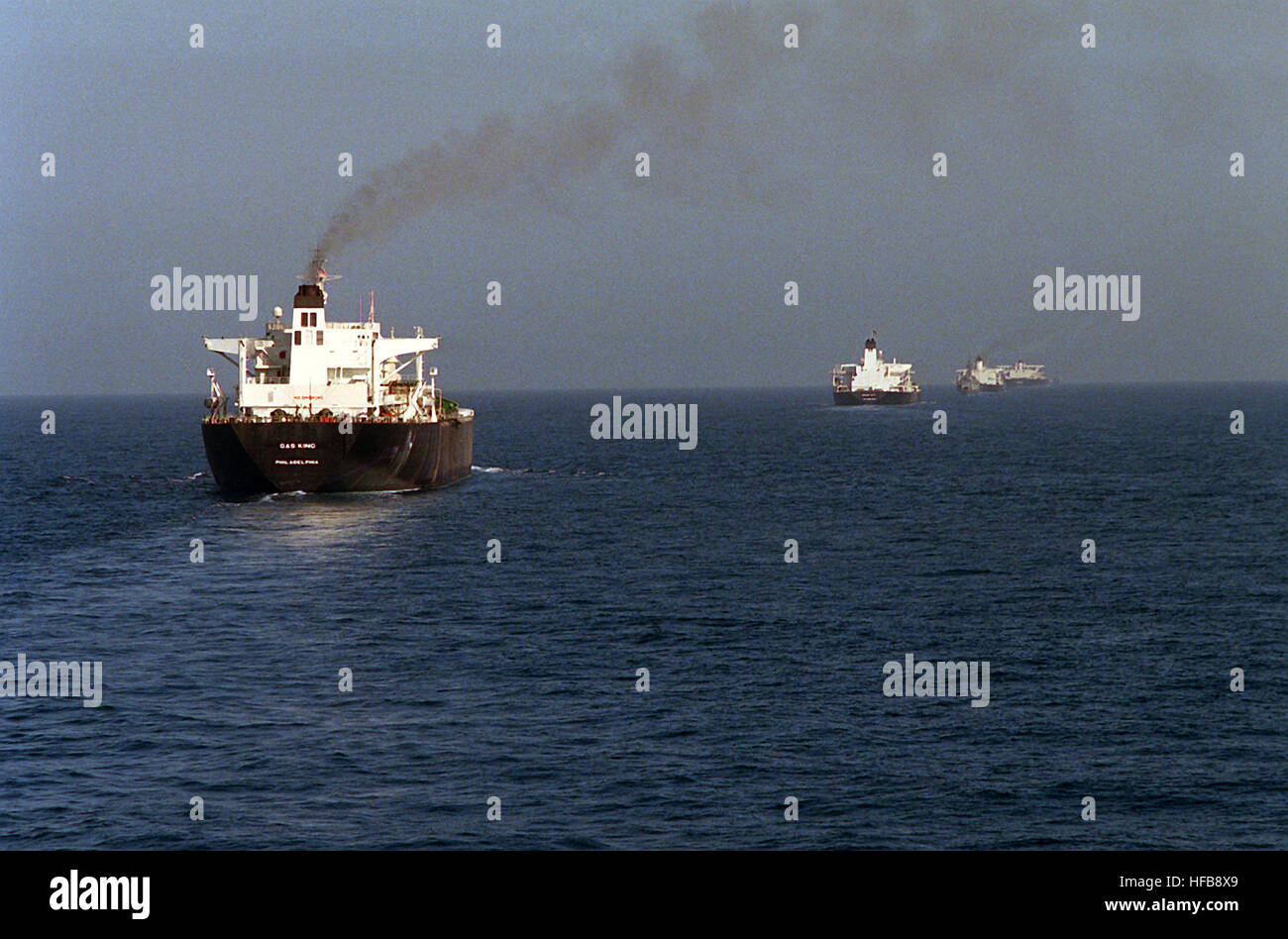 Reflagged Kuwaiti tankers move through Persian Gulf waters escorted by ...