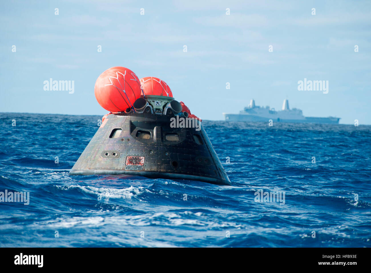 Crew module after splash down in the Pacific Ocean with the Crew Module ...