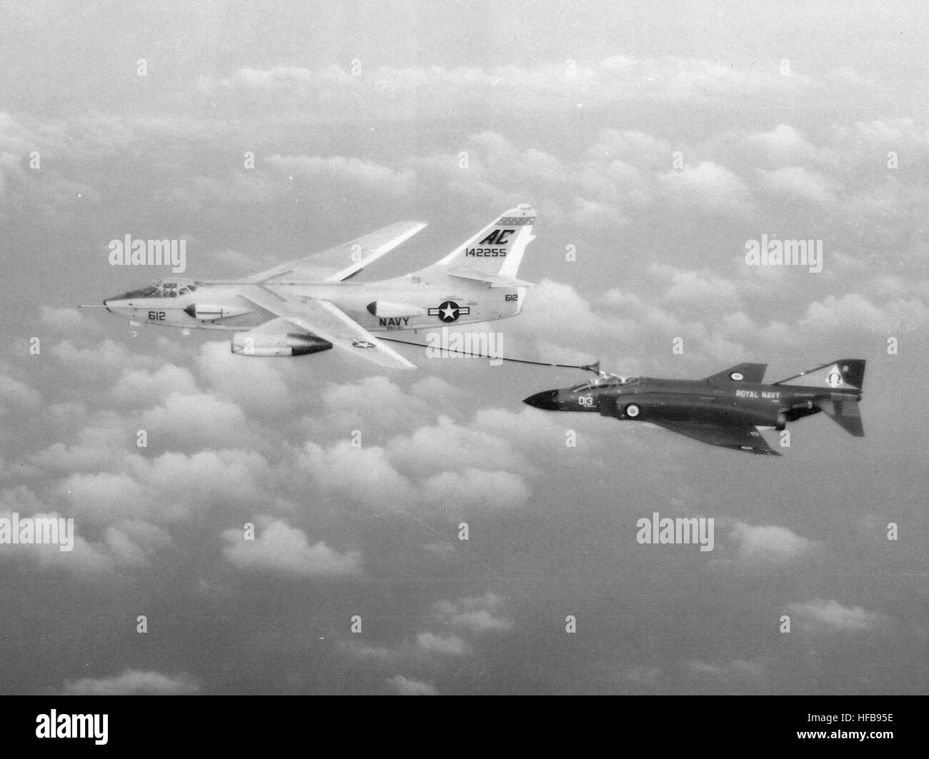 EKA-3B Skywarrior of VAH-10 refuels 892 NAS Phantom FG.1 c1969 Stock ...