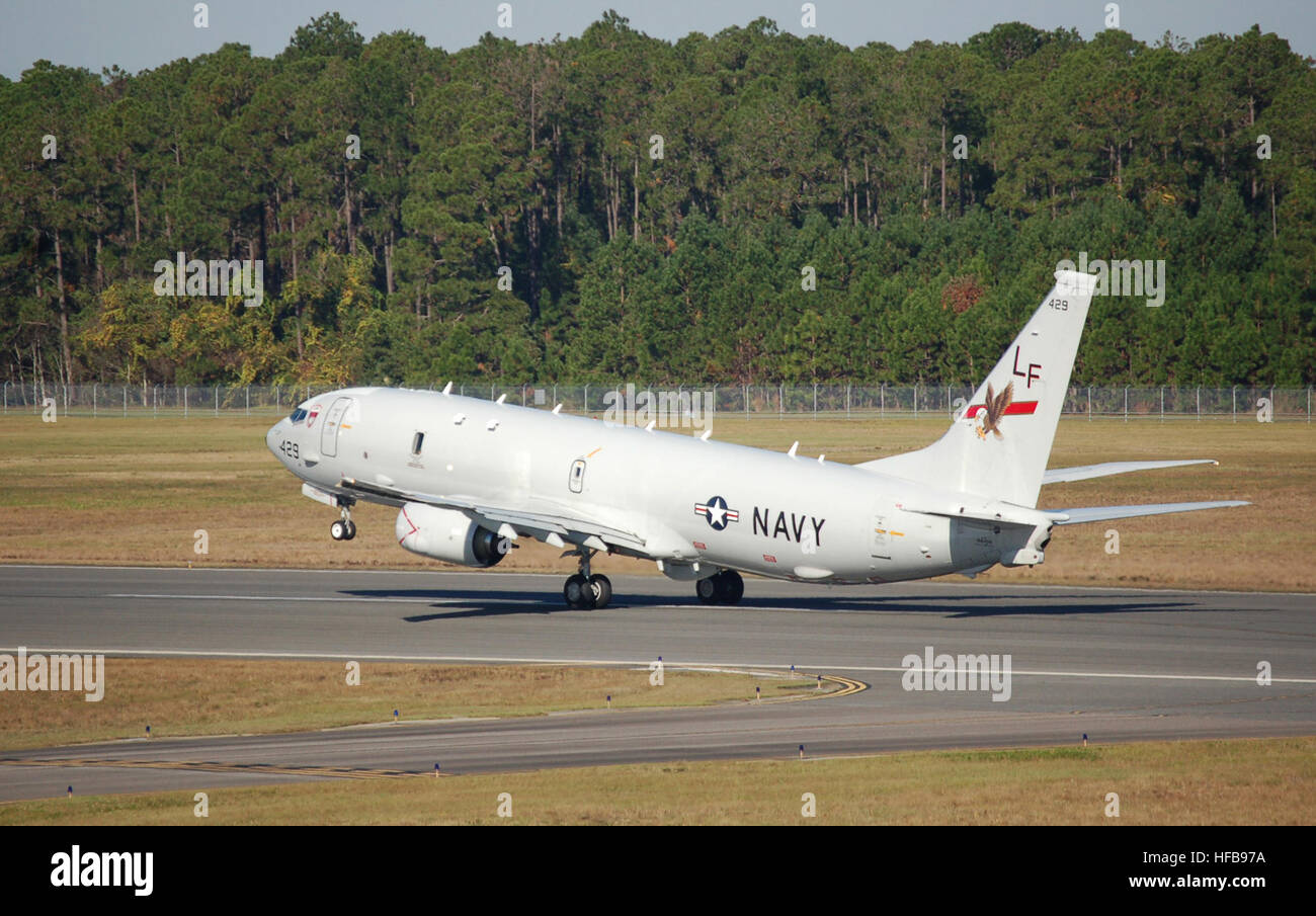 A U.S. Navy P-8A Poseidon aircraft assigned to Patrol Squadron (VP) 16 ...