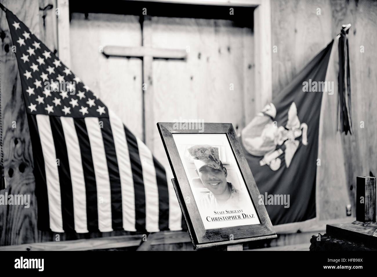 A photograph of Staff Sgt. Christopher Diaz alongside his monument ...