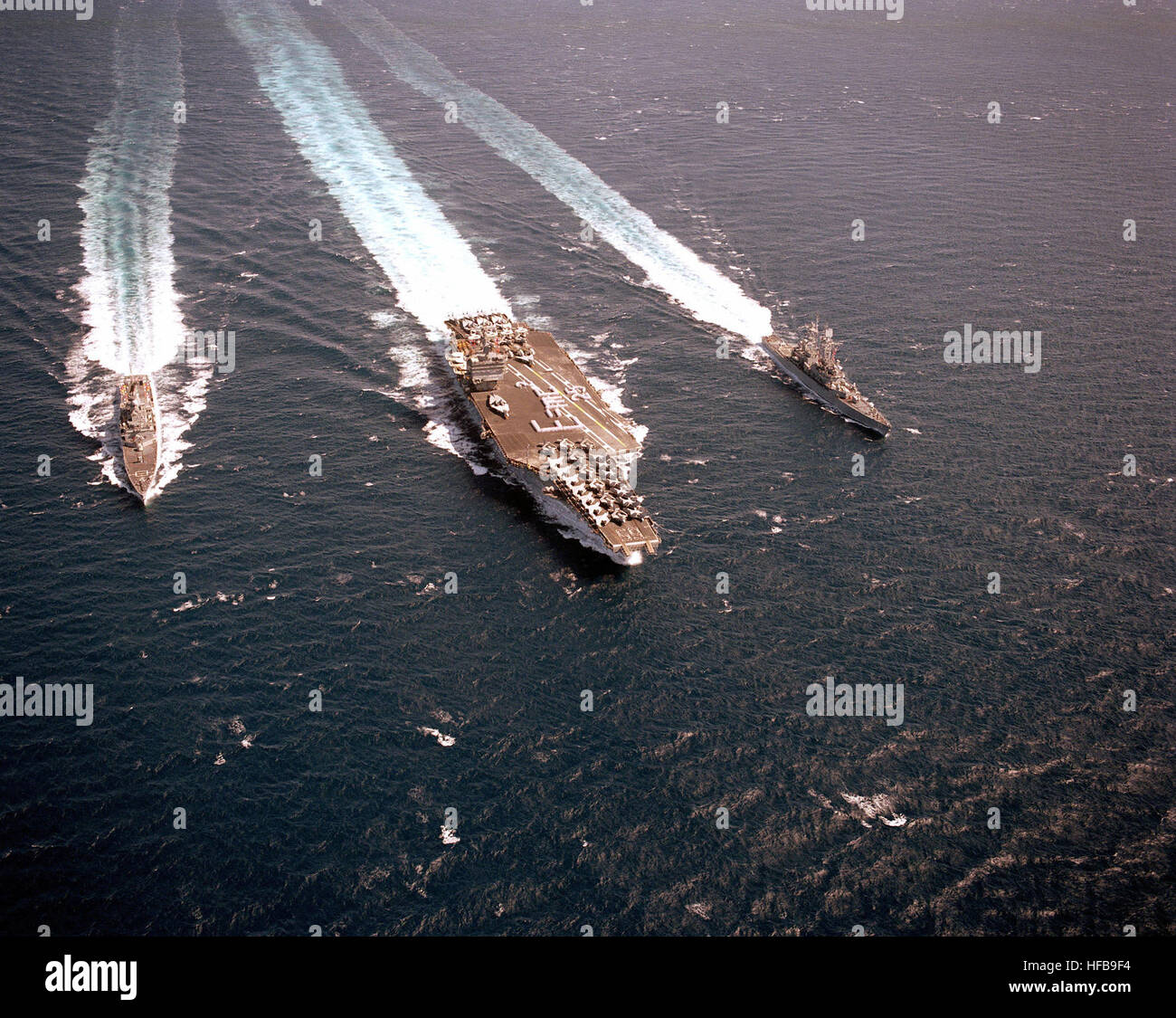 A bow-on (Off centerline) view of the nuclear-powered Task Force One ...