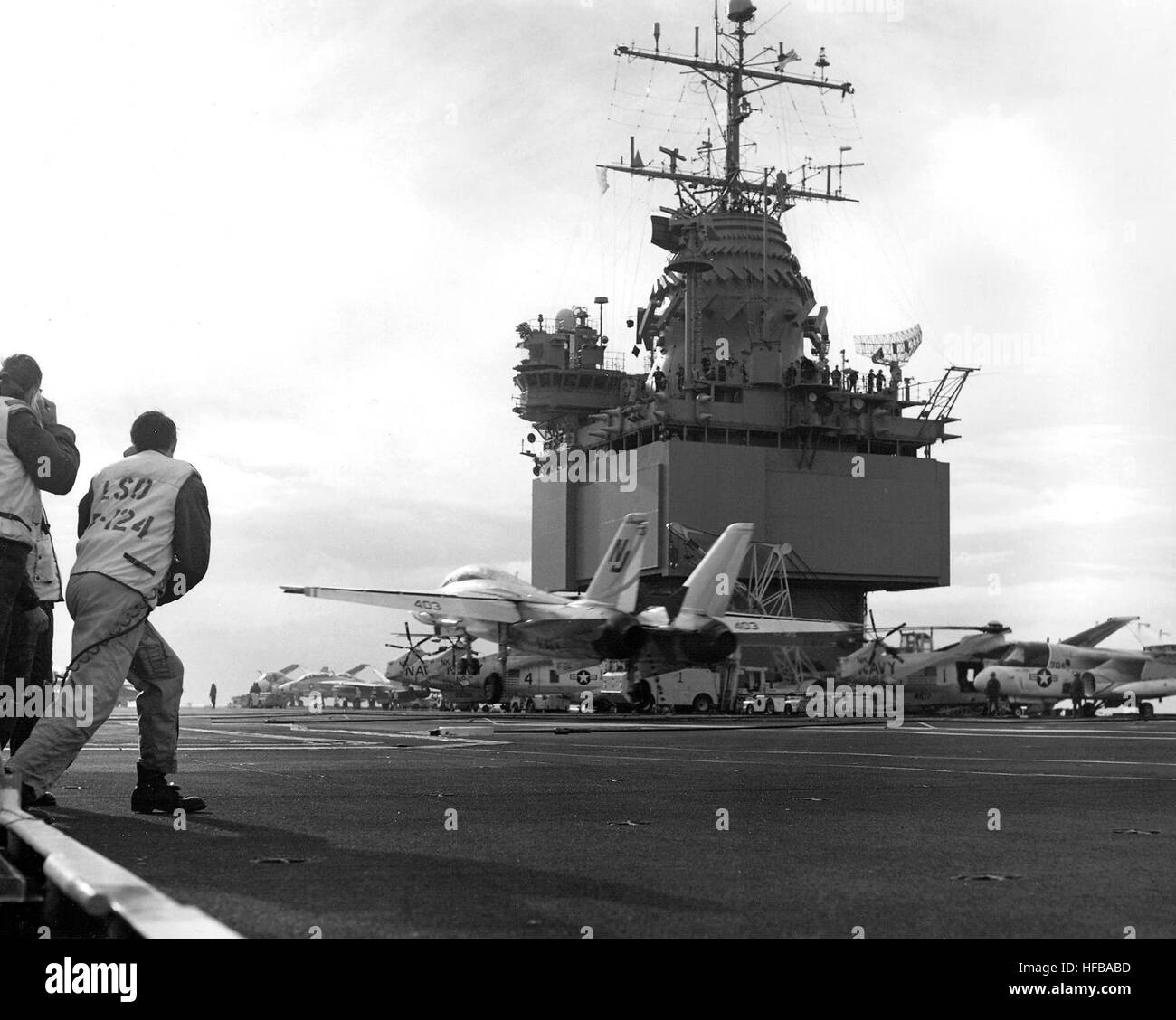 F-14A of VF-124 landing on USS Enterprise (CVN-65) in 1978 Stock Photo ...