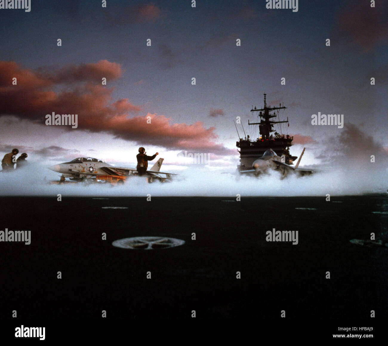 F-14 and F-18 prepare for launch Stock Photo - Alamy